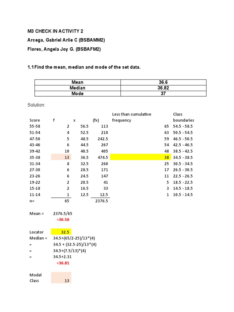 M3 Check in Activity 2 | Download Free PDF | Mode (Statistics) | Mean