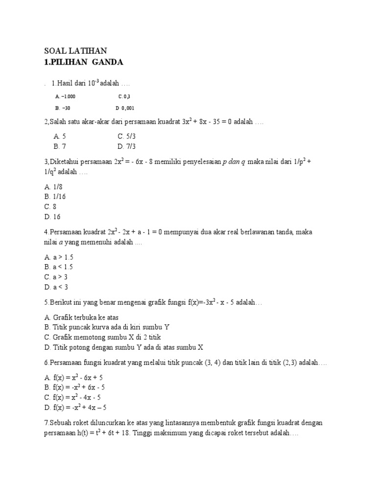 Soal Latihan Matematika Pilihan Ganda | PDF