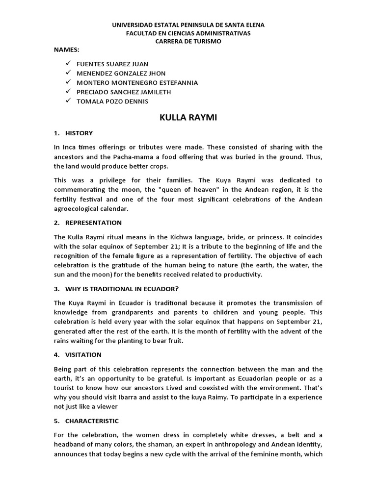 Kulla Raymi - Speaking | PDF | Ecuador