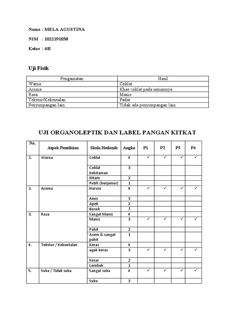 Uji Organoleptik dan Label Pangan Kitkat | PDF