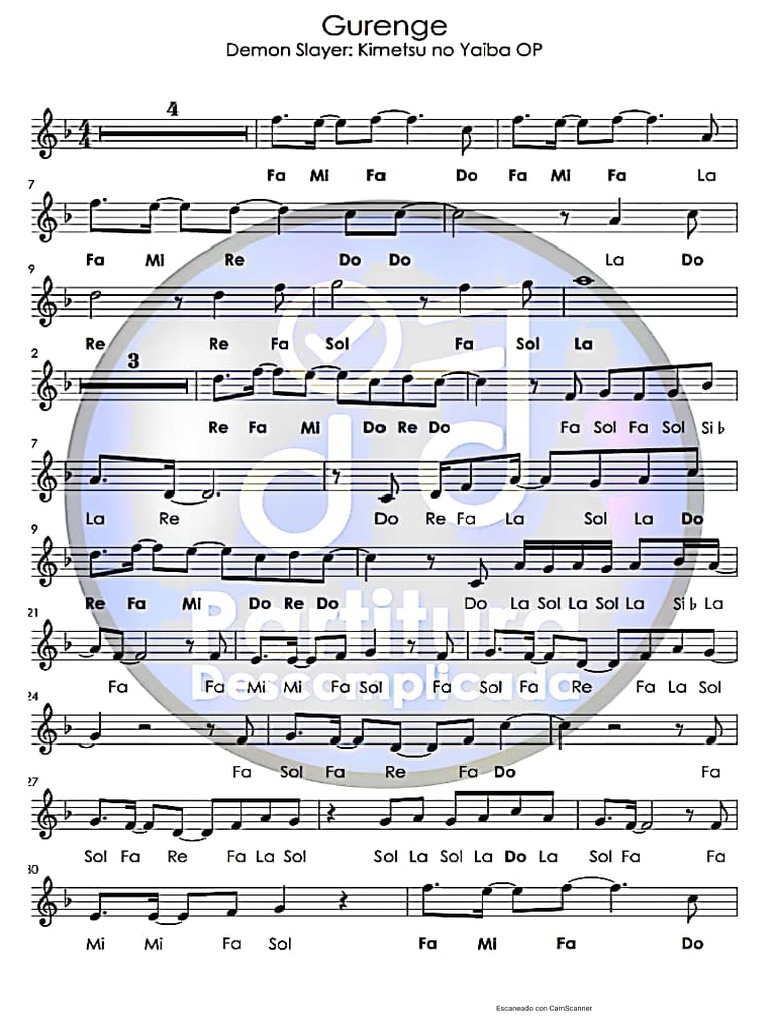 Gurenge-Notas Musicales (Flauta) | PDF