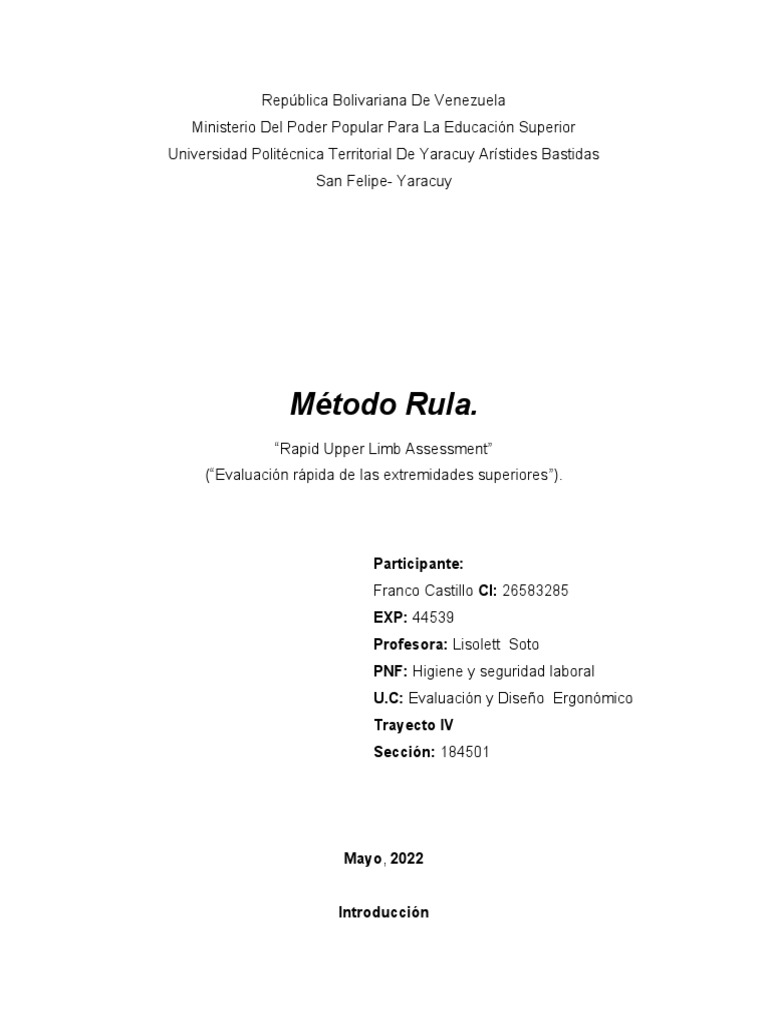 Metodo Rula | PDF | Factores humanos y ergonomía | Hombro