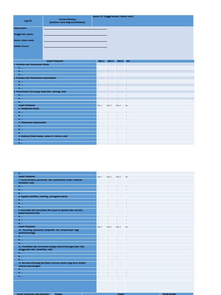 Contoh Format Clinical Pathway | PDF