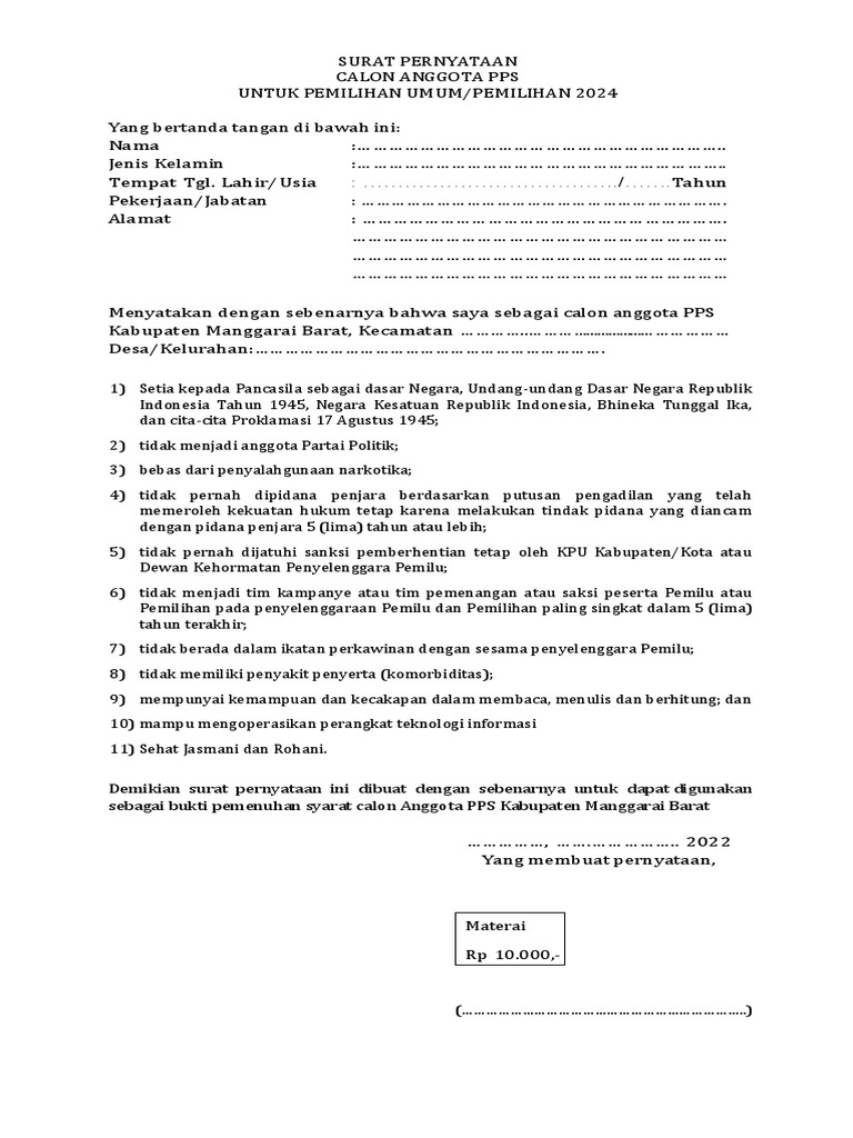 Format Surat Pernyataan PPS | PDF