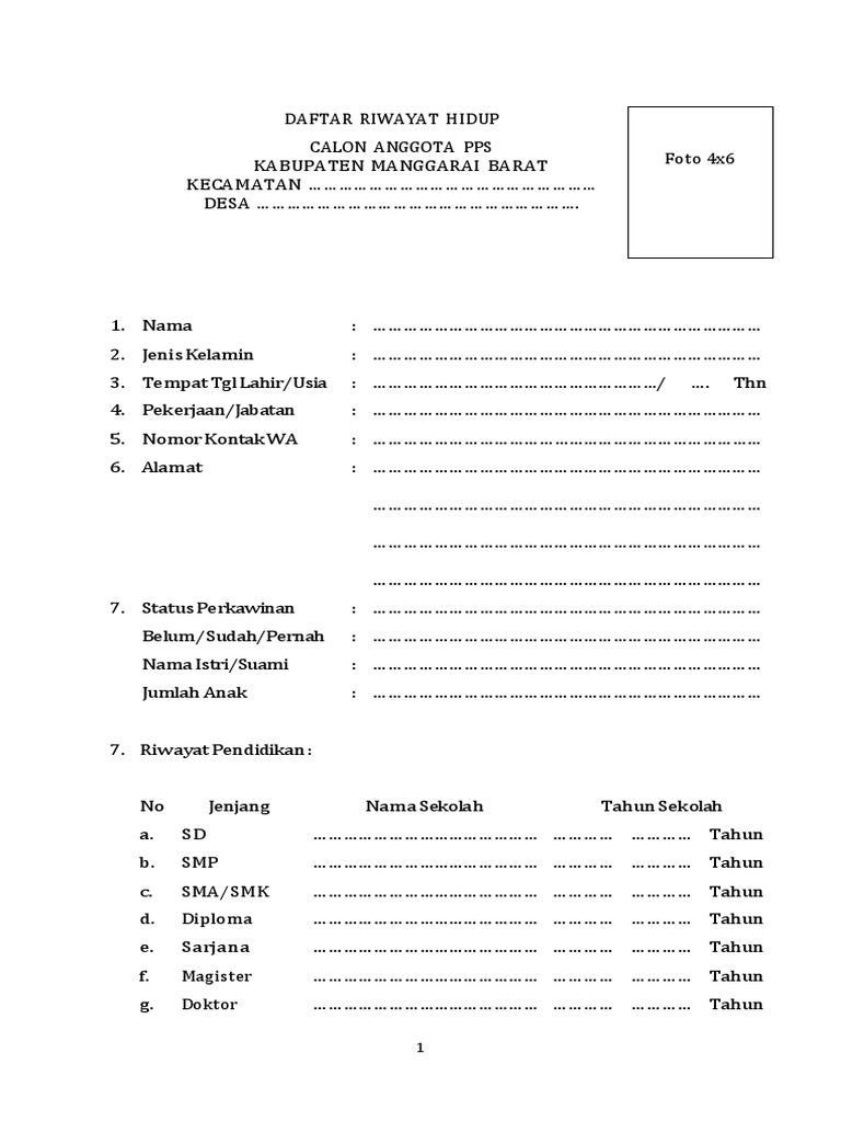 Format Daftar Riwayat Hidup PPS | PDF