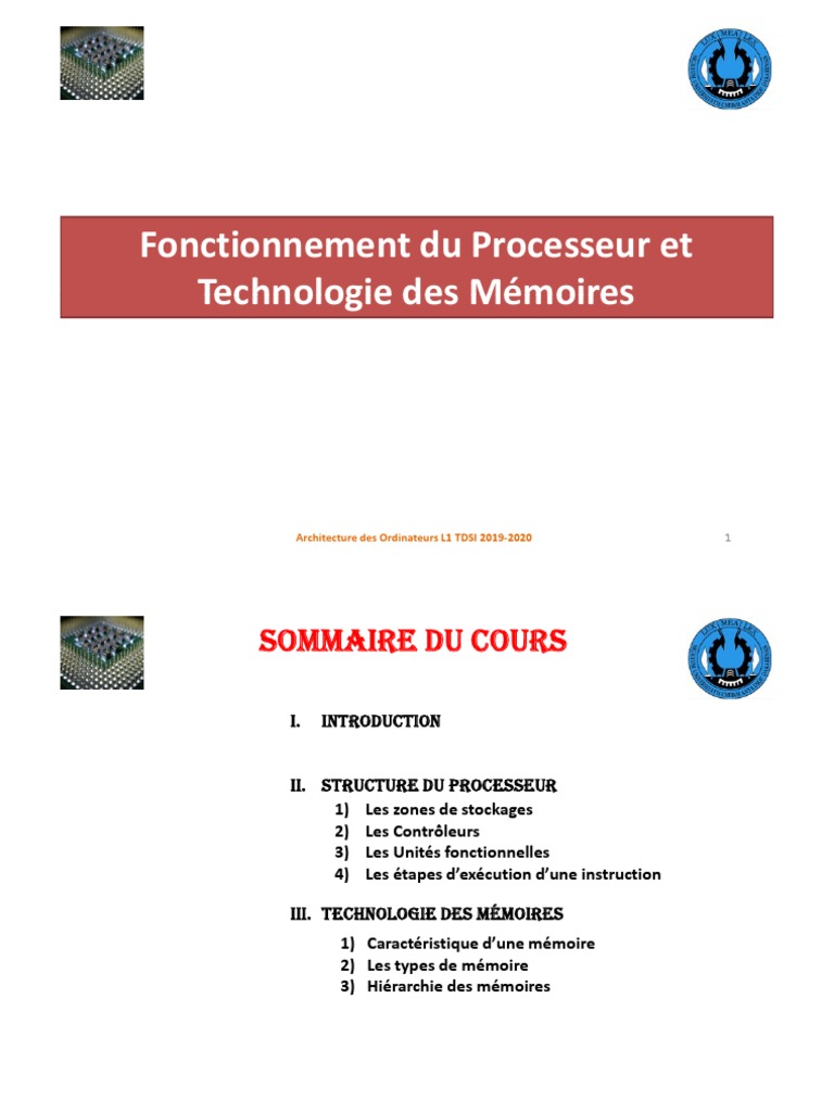Chapitre 4 Fonctionnement Du Processeur Et Technologie Des Mémoi | PDF | Mémoire (informatique ...