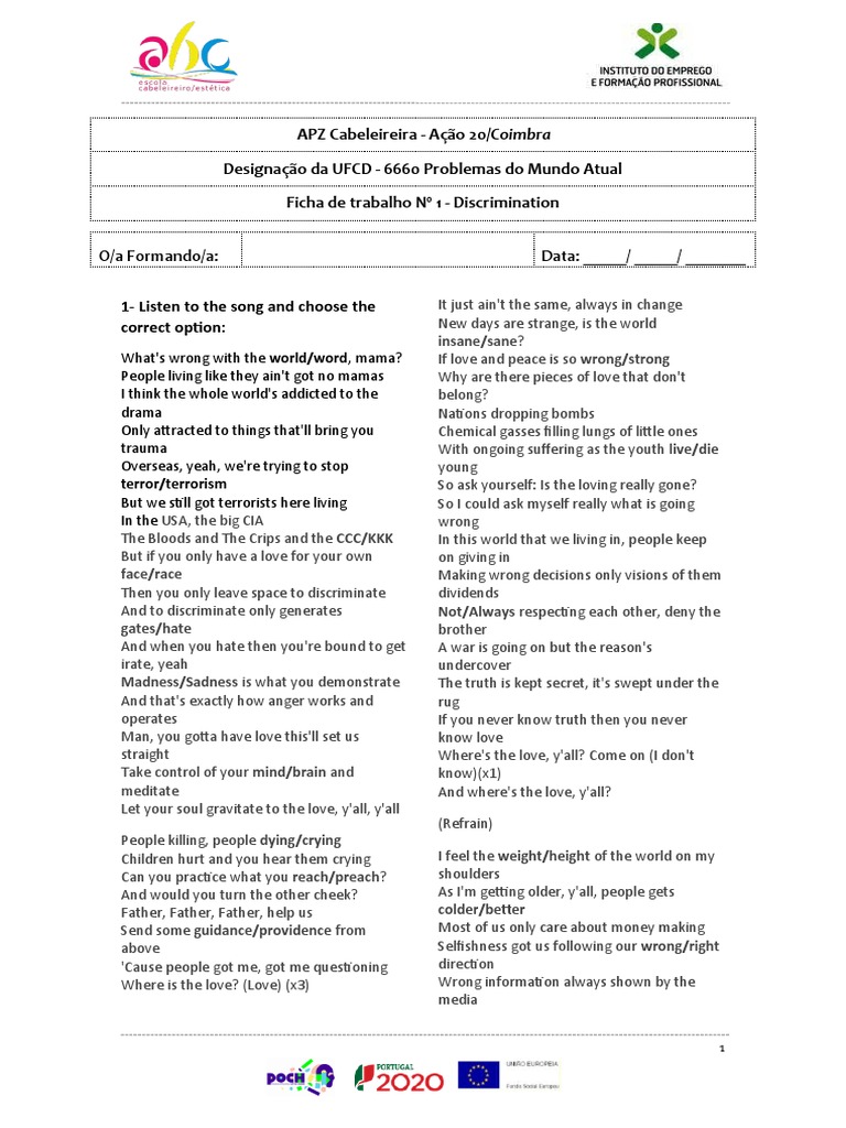 Where Is The Love Worksheet | PDF | Love