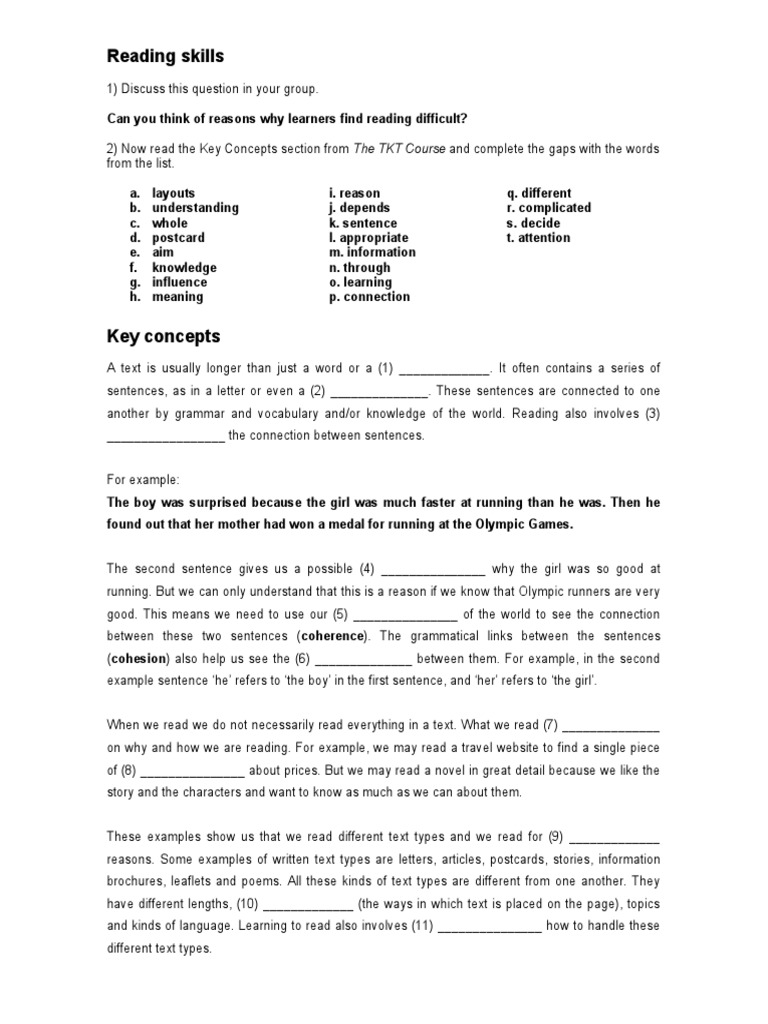 Reading Skills-Key Concepts | PDF | Learning | Knowledge