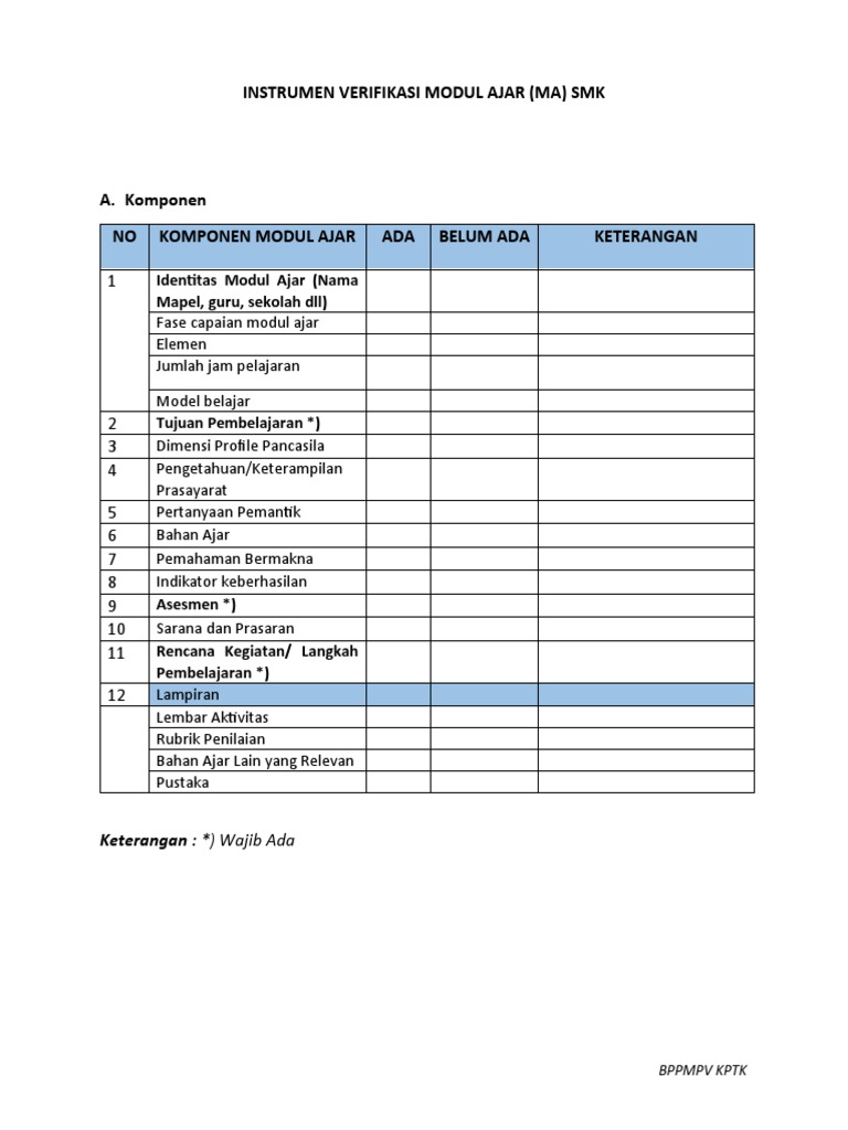 INSTRUMEN VERIFIKASI MODUL AJAR KLP 2 - Final | PDF