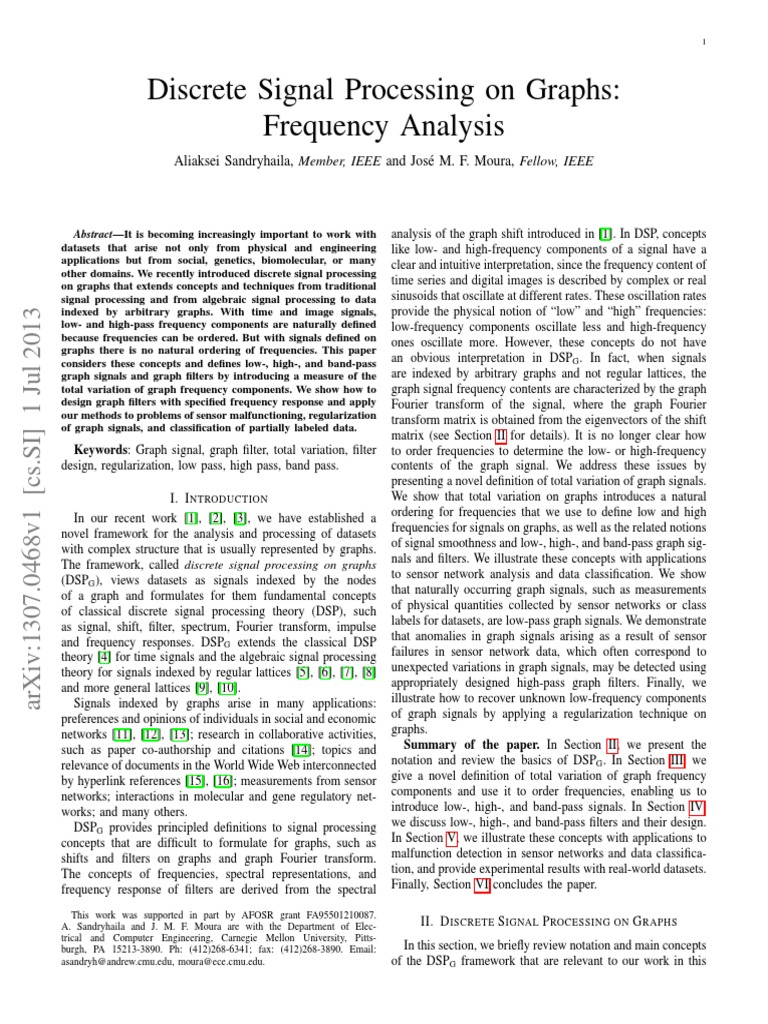 Discrete Signal Processing On Graphs Frequencey Analysis | PDF ... Discrete Signal Processing On Graphs Frequencey Analysis | PDF ...