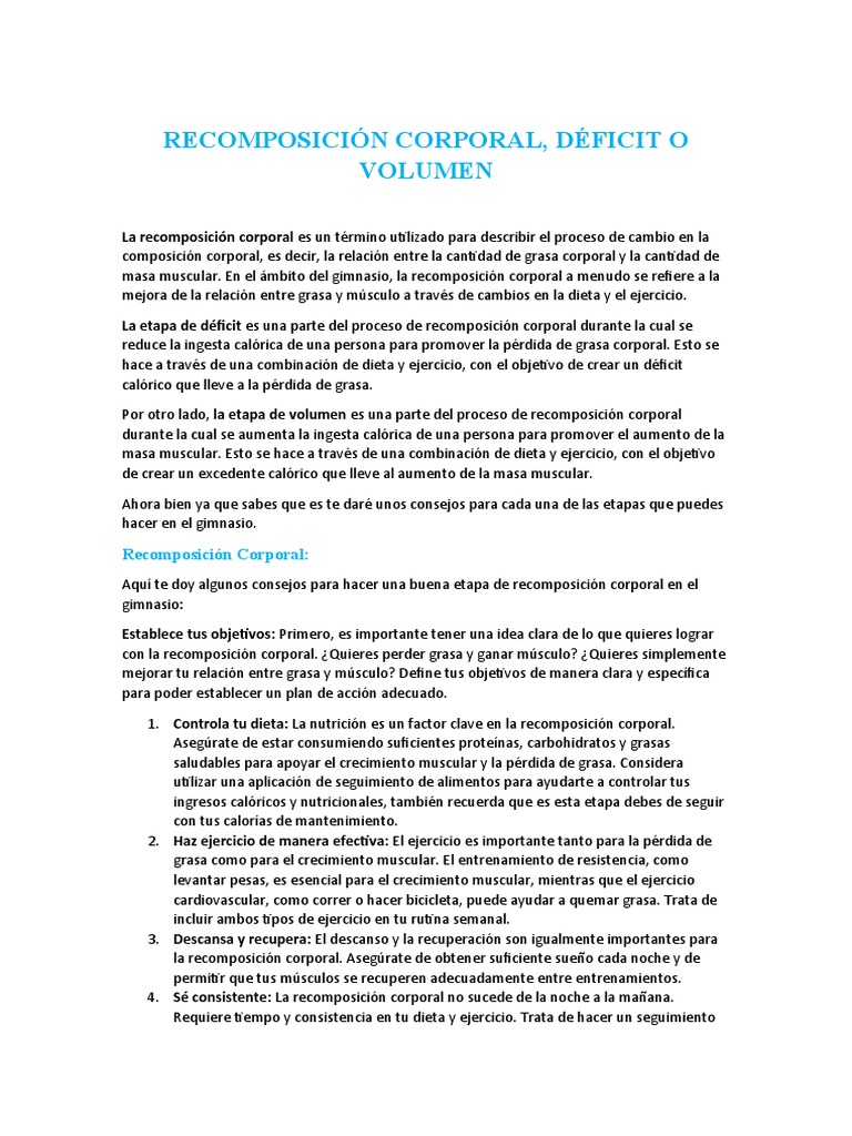 Recomposición Corporal, Déficit o Volumen | PDF | Dieta | Nutrición