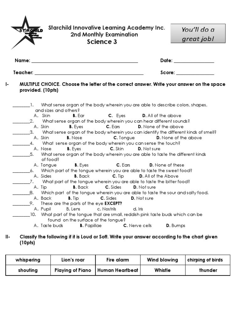 Science 3 - 2nd MT | PDF | Senses | Taste
