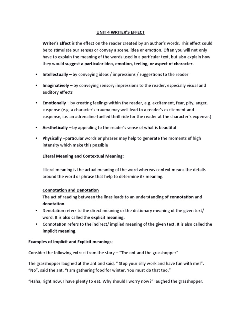 Writer's Effect Notes | PDF | Feeling | Emotions