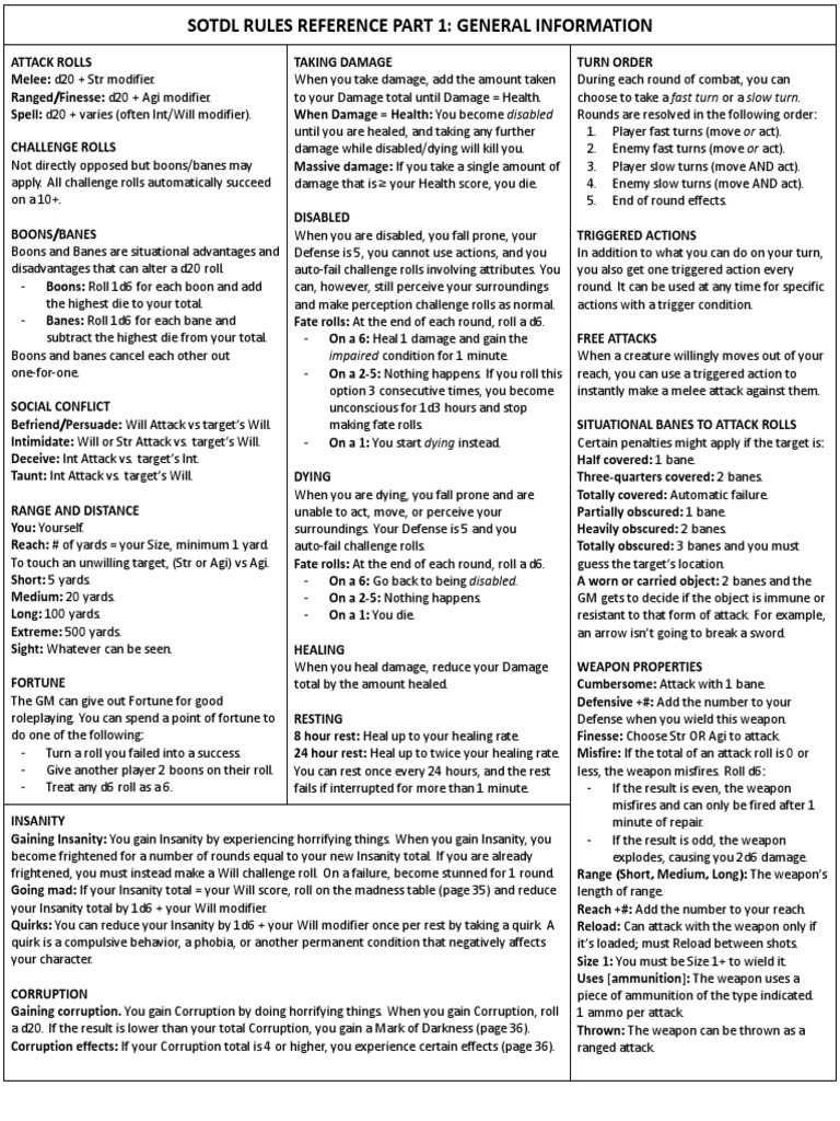 SOTDL Rules: Combat & Mechanics | PDF | Ammunition