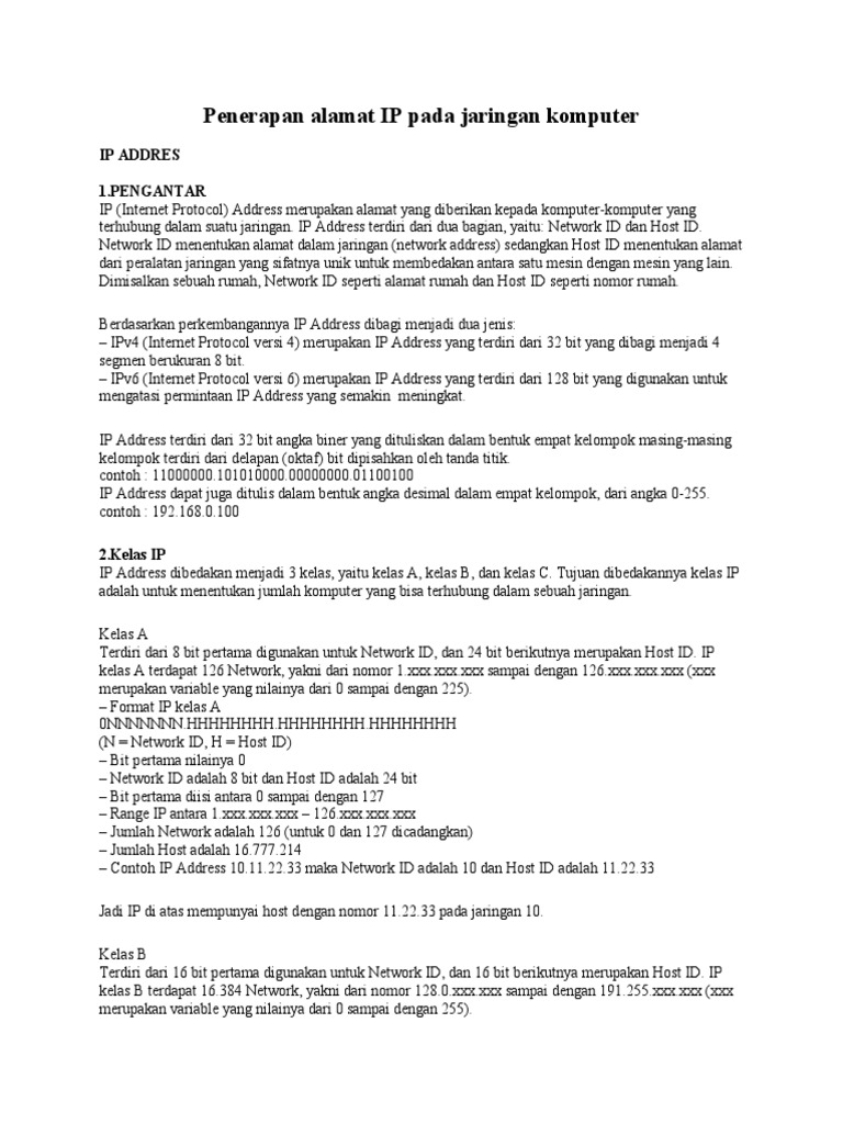 Panduan Lengkap IP Address Jaringan | PDF | Metode & Bahan Ajar | Komputer
