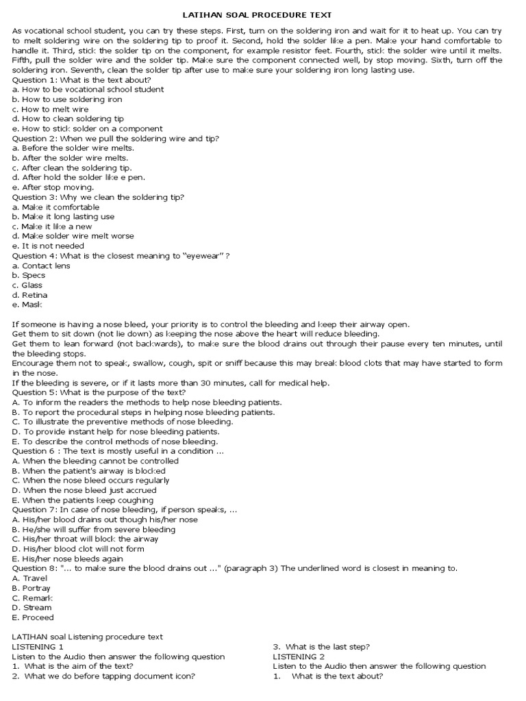 Latihan Soal Procedure Text | PDF | Bleeding | Soldering