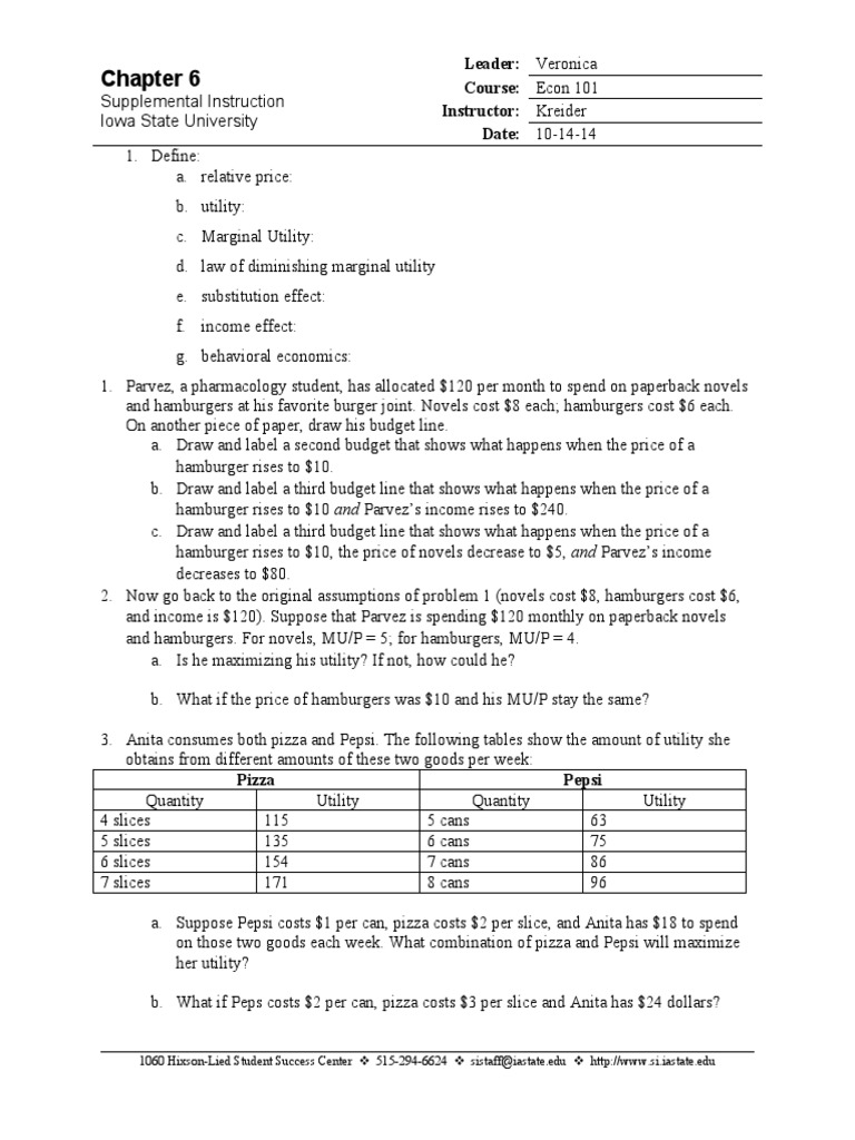 Econ 101 SI doc budget lines and utility maximization | PDF | Utility ...