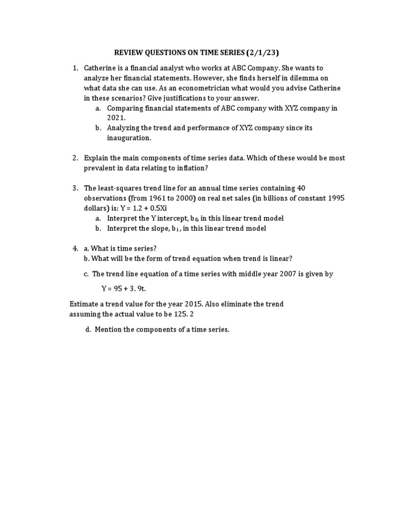 Time Series Analysis Review Questions | PDF | Business | Finance ...