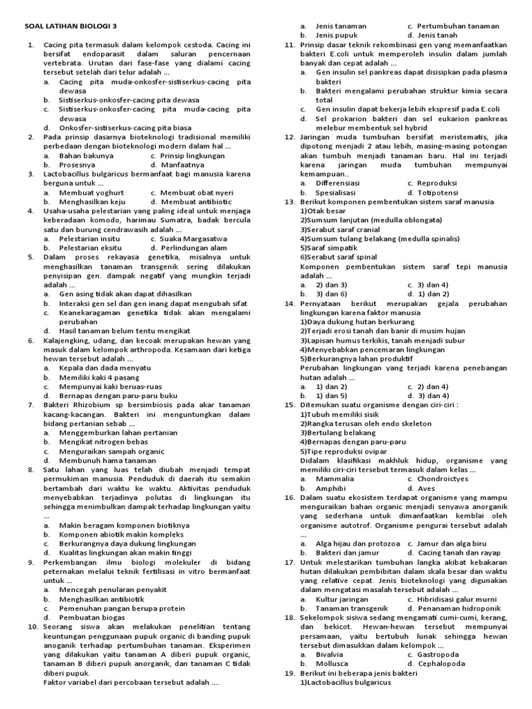 Latihan Soal Biologi Kelas XII | PDF | Sains & Matematika | Teknologi & Rekayasa