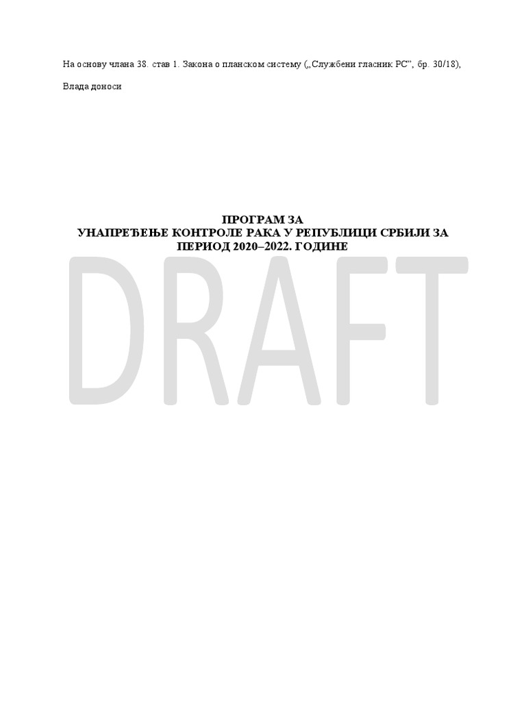 2018 - Program Za Unapredjenje Kontrole Raka - SRP - 12.9 | PDF