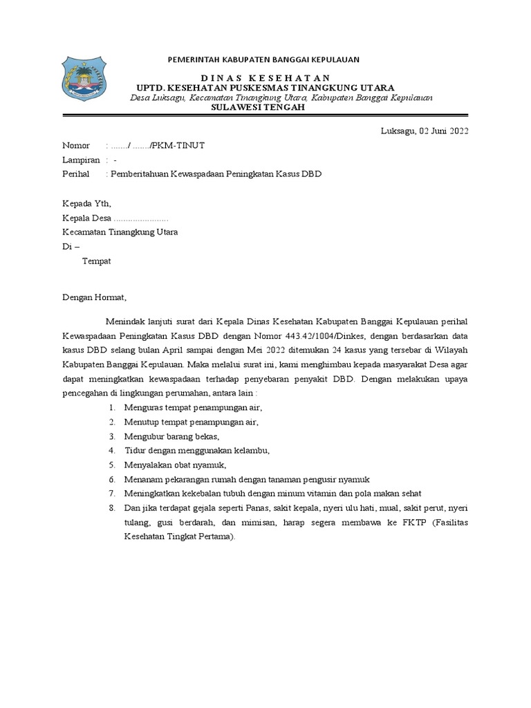 Surat Pemberitahuan DBD Ke Desa | PDF