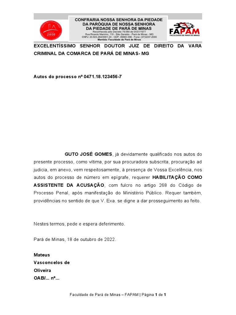 Pedido de Habilitação Como Assistente Da Acusação | PDF