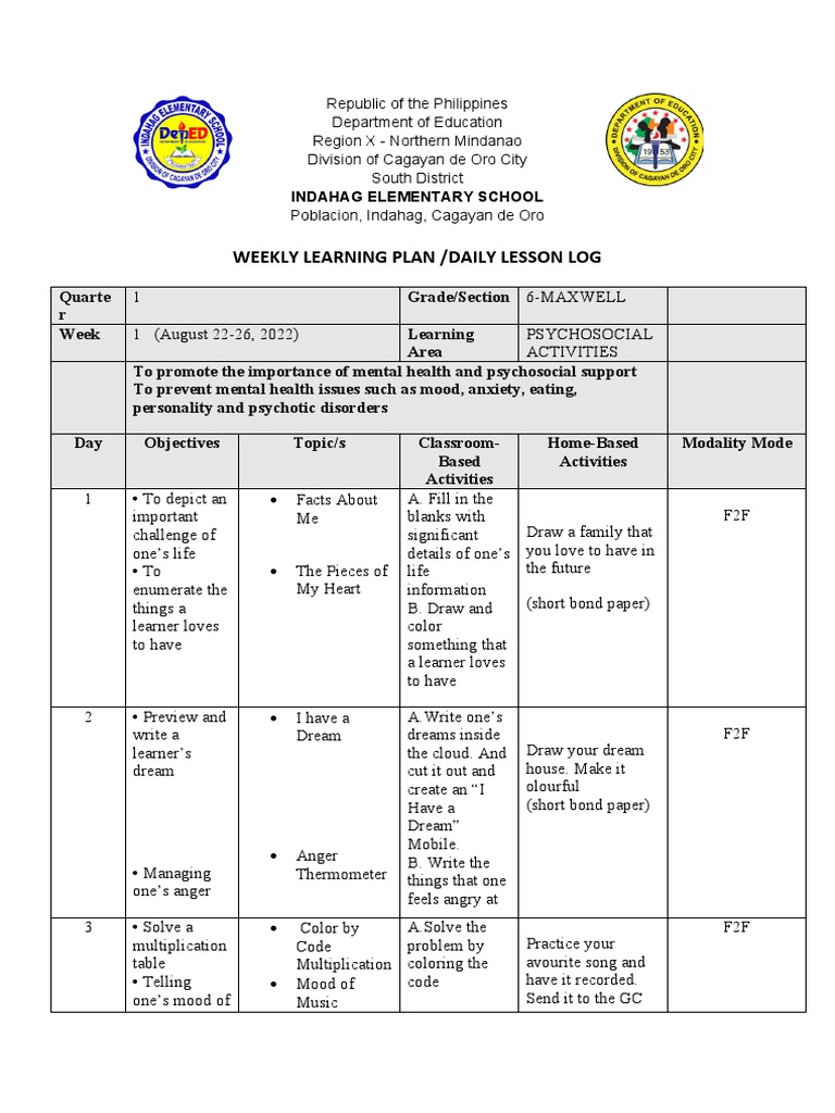 Grade 6 Psychosocial Activities Plan | PDF