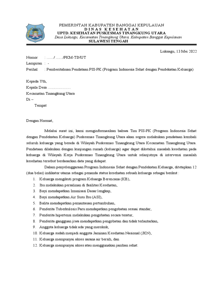 Surat Pemberitahuan Pispk Ke Desa | PDF