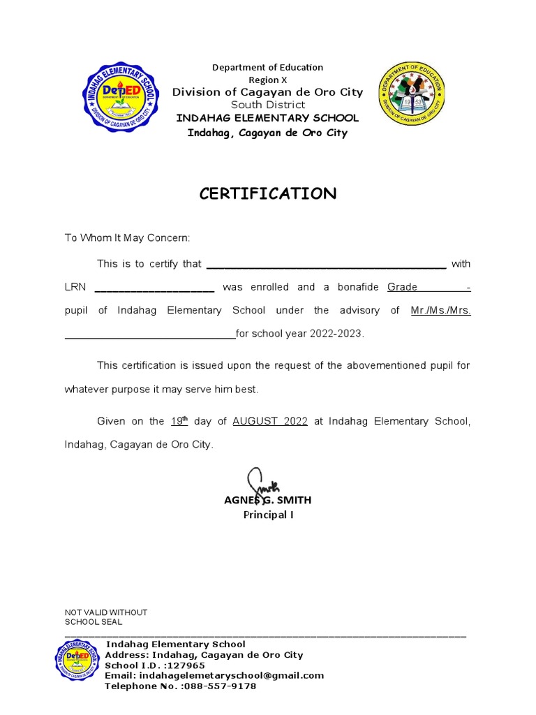 Cert of Enrollment | PDF