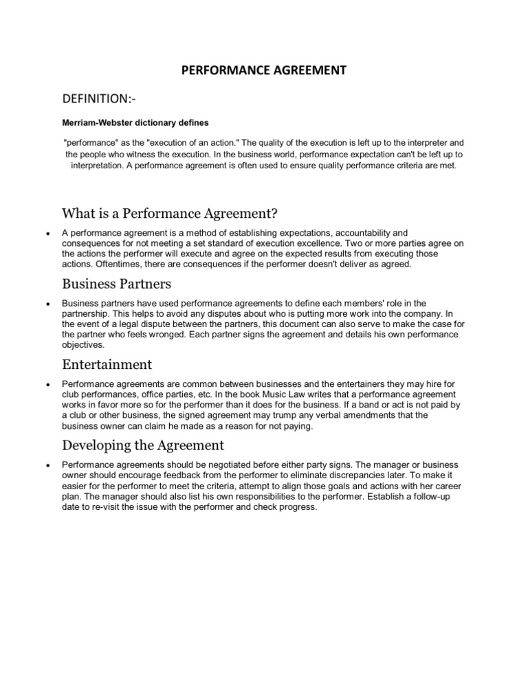 Performance Agreement Overview | PDF | Law