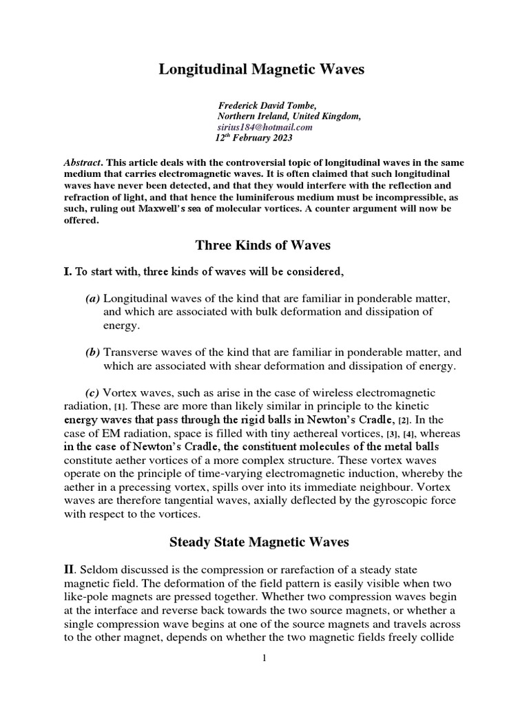 Longitudinal Magnetic Waves | PDF | Luminiferous Aether | Magnetic Field