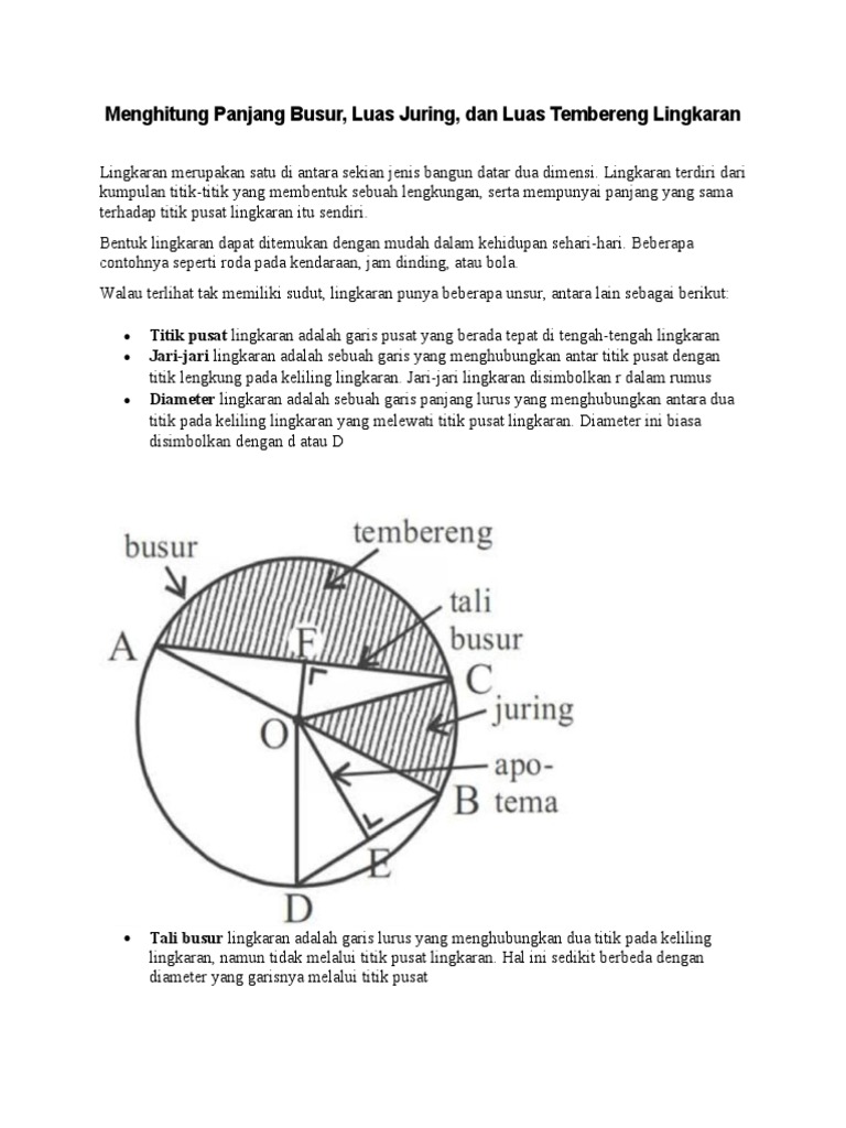 Materi Unsur2 Lingkaran, Busur Dan Tali Busur, Tembereng, Dan Juring ...
