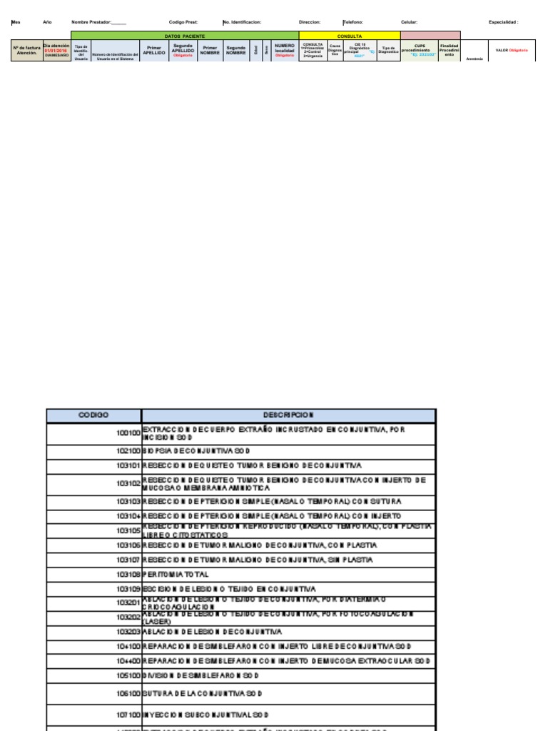 Planilla Elaboracion de RIPS | PDF | Biopsia | Córnea