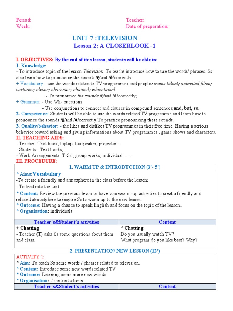 Unit 7 - Lesson 2 - A Closer Look 1 | PDF | Vocabulary | Teachers