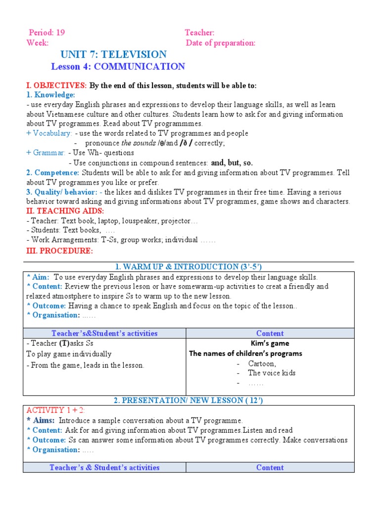 Unit 7 - Lesson 4-Communication | PDF | English Language | Teachers