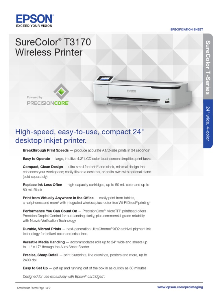 SureColor T3170 Printer Specification Sheet CPD-55787 | PDF | Printer ...