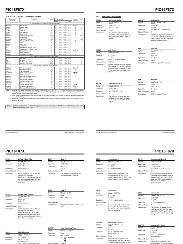 Instruction Set | Download Free PDF | Instruction Set | Pic Microcontroller