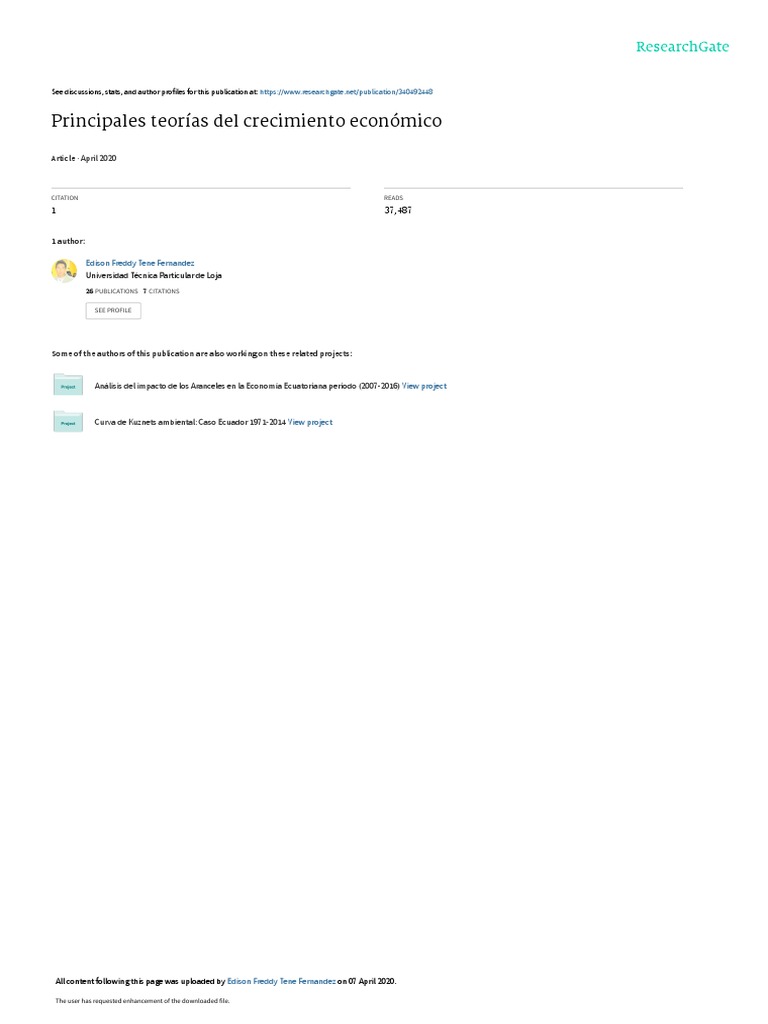 Principales Teorías Del Crecimiento Económico: April 2020 | PDF | Producto Interno Bruto ...