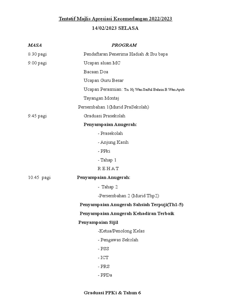 Tentatif Majlis Apresiasi | PDF