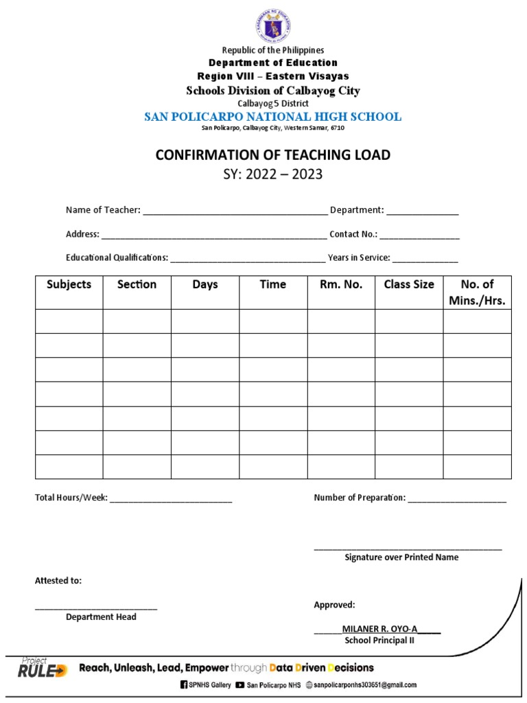 Confirmation of Teaching Load | PDF