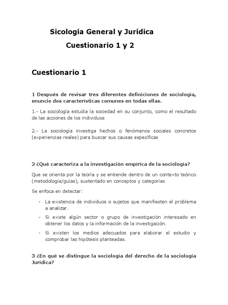 Sicología General y Jurídica Cuestionarios 1 y 2 | PDF | Sociología | Karl Marx