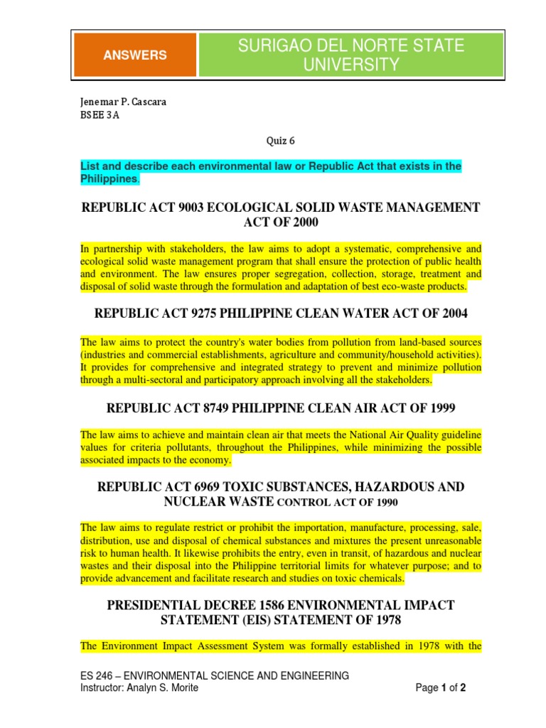 Envi Scie Quiz | PDF | Environmental Impact Assessment | Waste Management