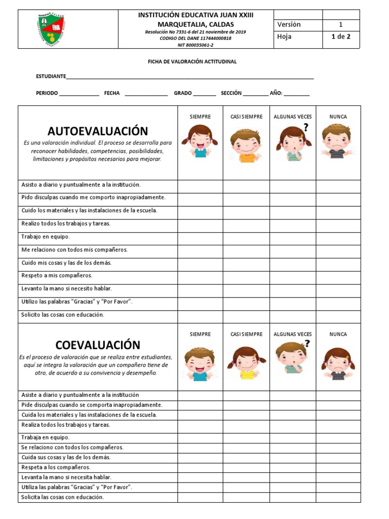 Formato Autoevaluación y Coevaluación Primaria | PDF