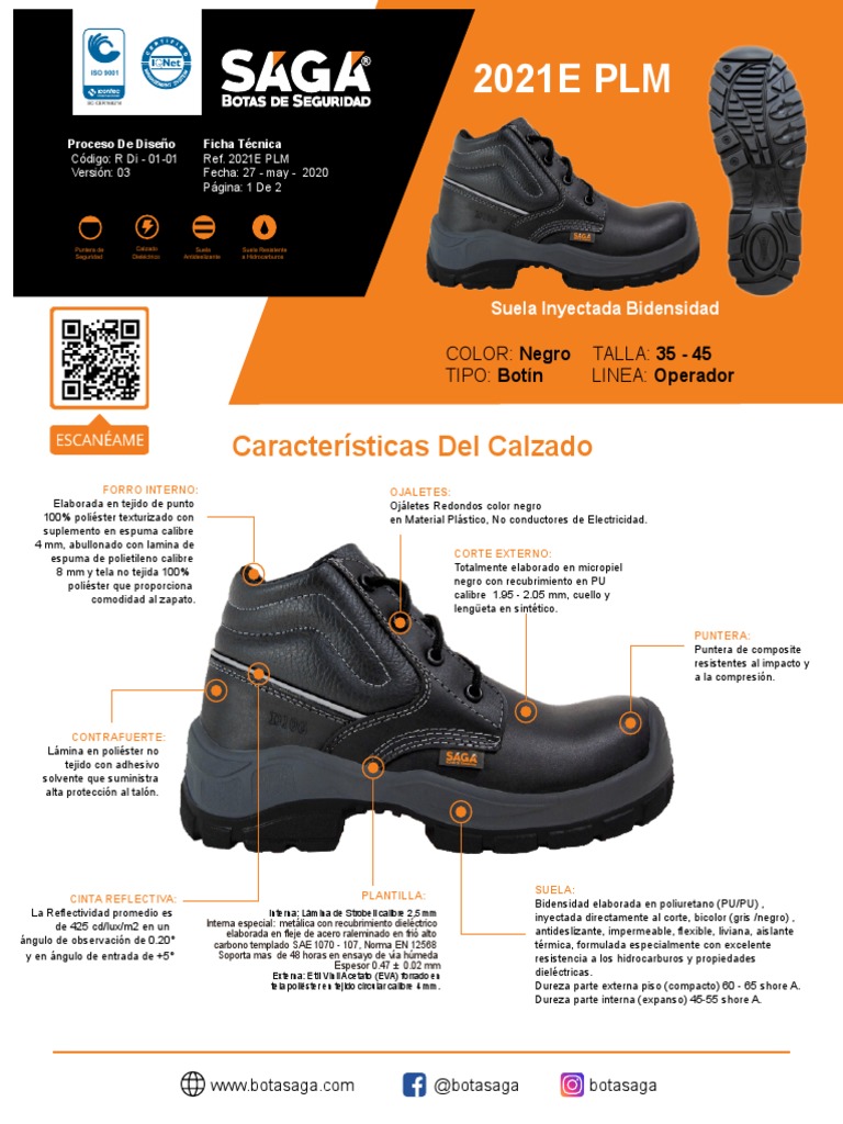 Botas de Seguridad Saga 2021E | PDF | Calzado | Materiales