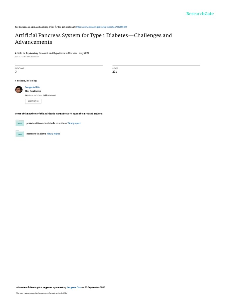 Artificial Pancreas System for Type 1 Diabetes—Challenges and ...