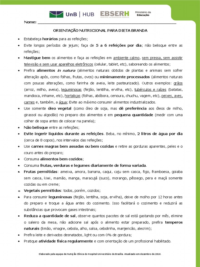 Orientação Nutricional para Dieta Branda | PDF | Alimentos | Milho