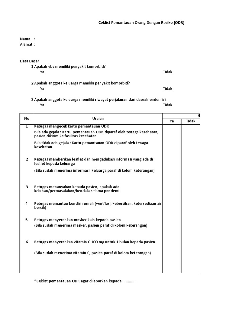 Ceklis ODR Dan Data Pasien TB | PDF