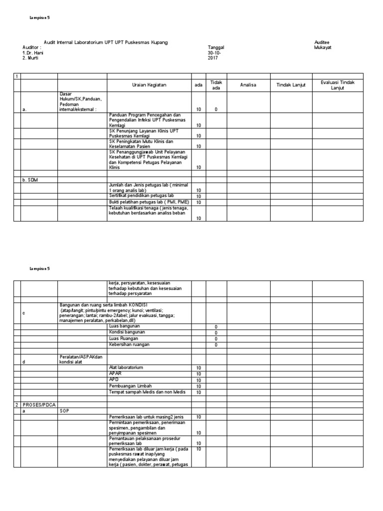 Audit Internal Laboratorium Puskesmas | PDF