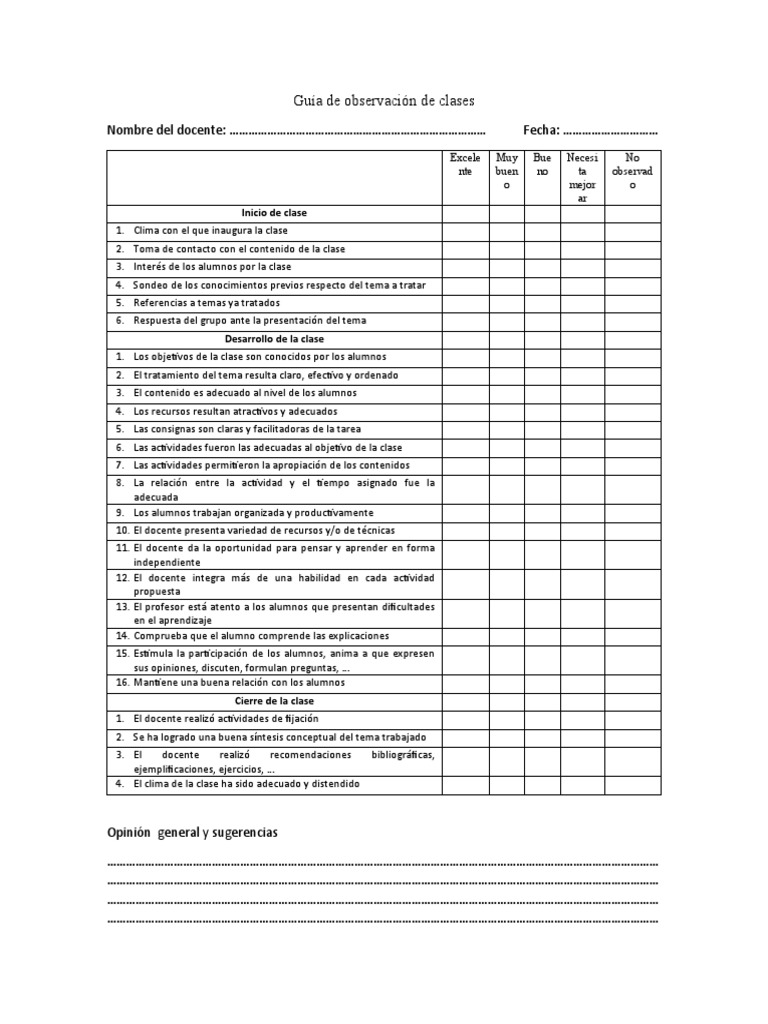 Guía De Observación De Clases Pdf Maestros Aprendizaje
