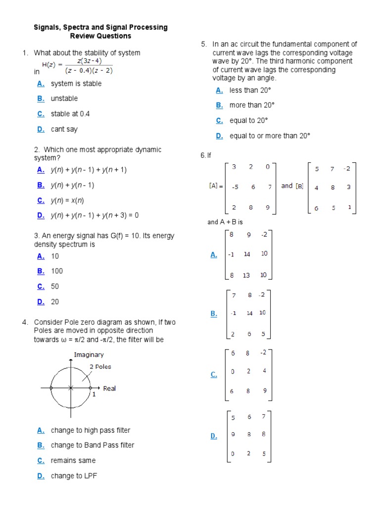 Signals and Systems Review Questions | PDF
